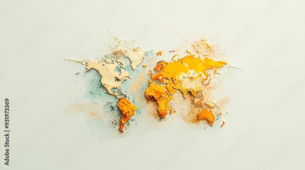 Watercolor World Map Illustration, a vibrant hand-drawn depiction of ...