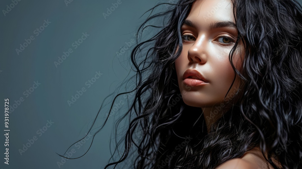 Beautiful woman with luxurious black long hair as background. Fashion ...