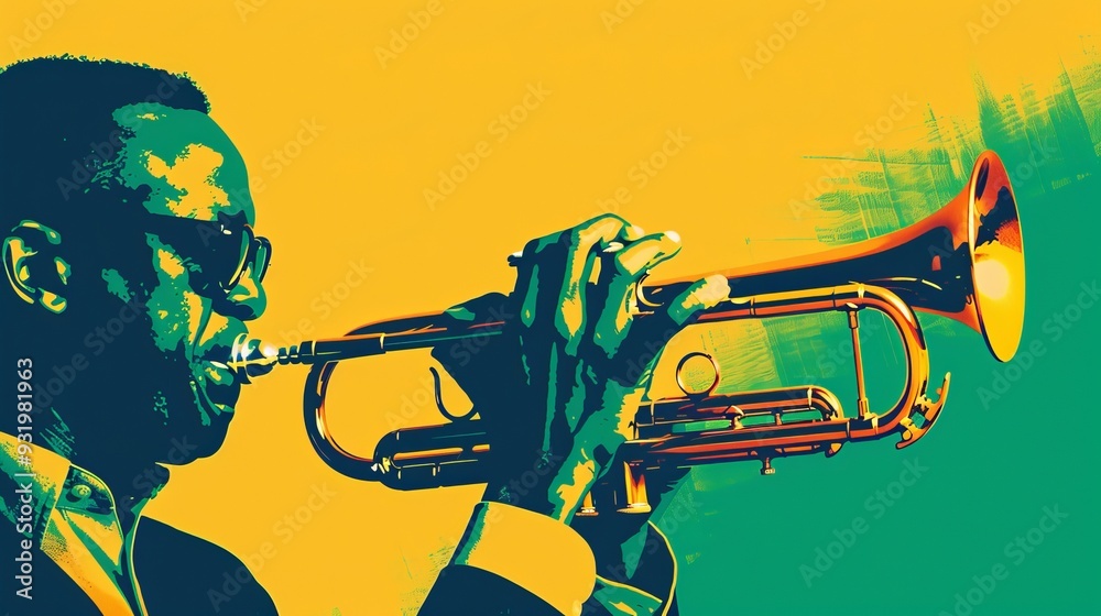 Jazz Trumpet Player in Vibrant Colors: A captivating artistic portrait ...