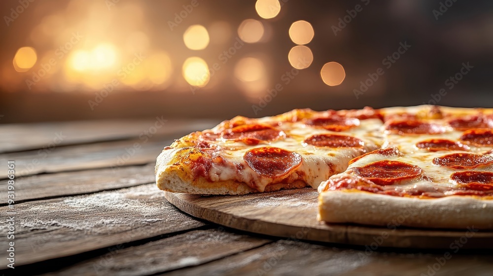 Dramatic spotlight on a pepperoni pizza slice with melted cheese ...