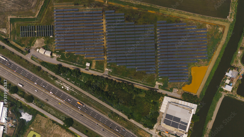 Aerial bird view photo of photovoltaic power station also known as a ...