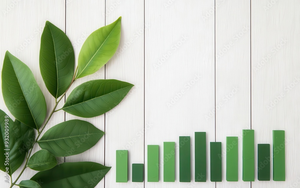 Sustainability report with green elements like leaves and nature icons ...