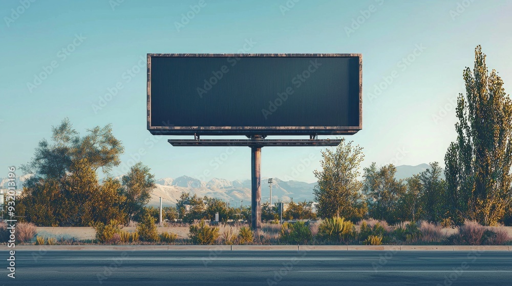 A realistic 3D-rendered billboard mockup set in a suburban environment ...