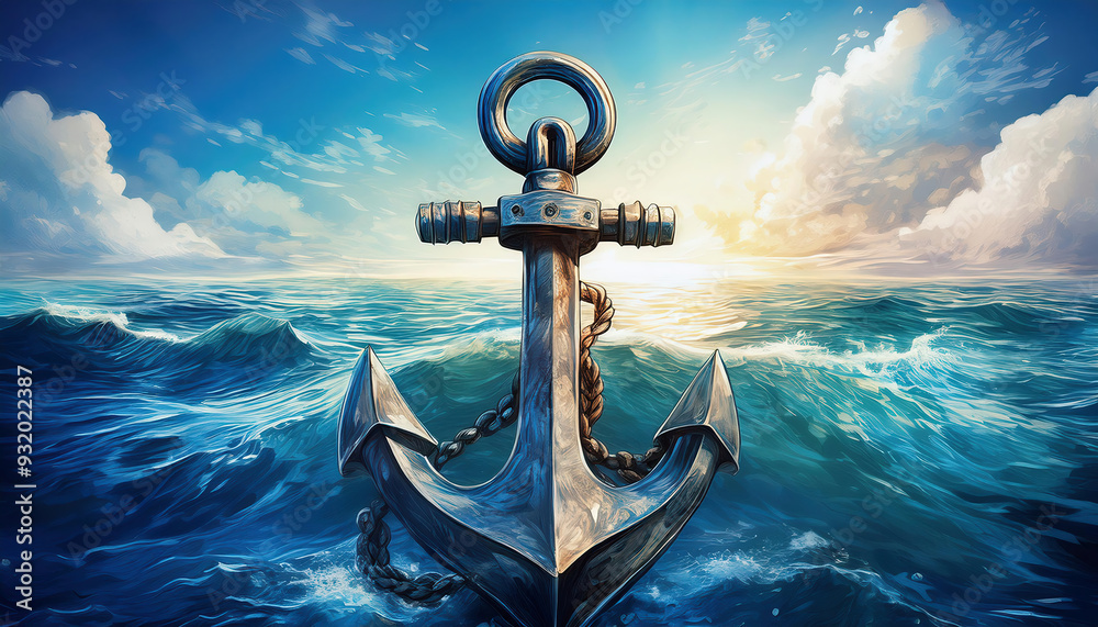 n anchor in the ocean, embodying strength and stability, rendered with ...