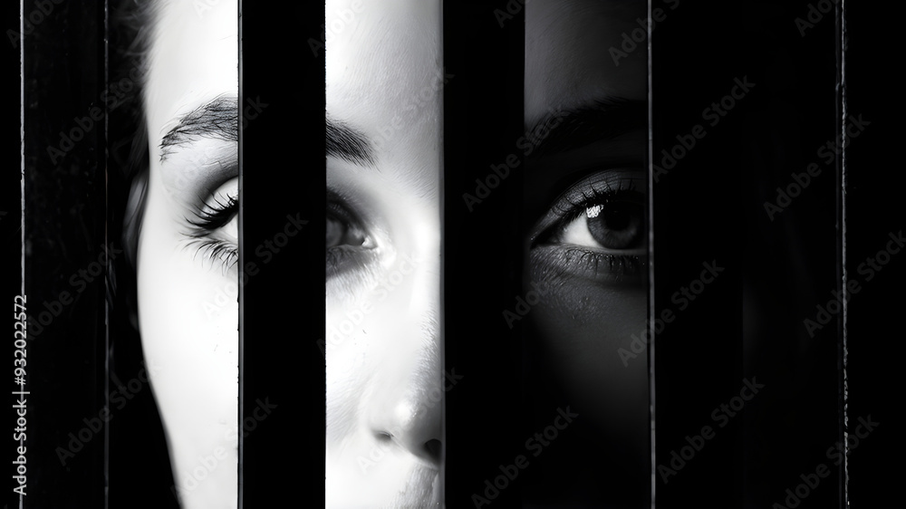Person eyes prisoner behind prison bars Incarceration Detention ...