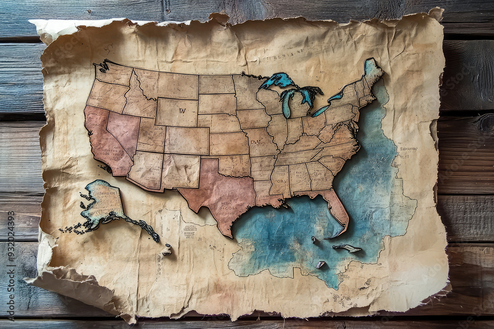 Explore the Tattered Beauty of an Ancient Map of the USA, A Window into ...