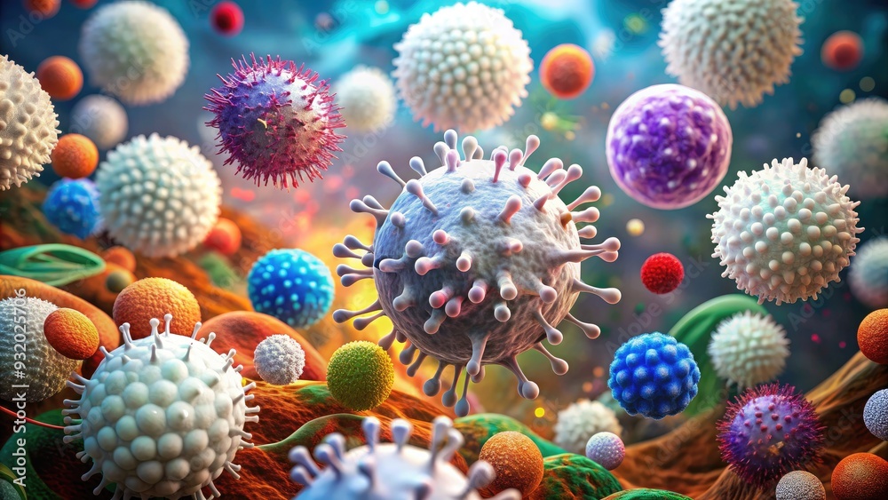 Colorful 3D illustration of white blood cells, including neutrophils ...