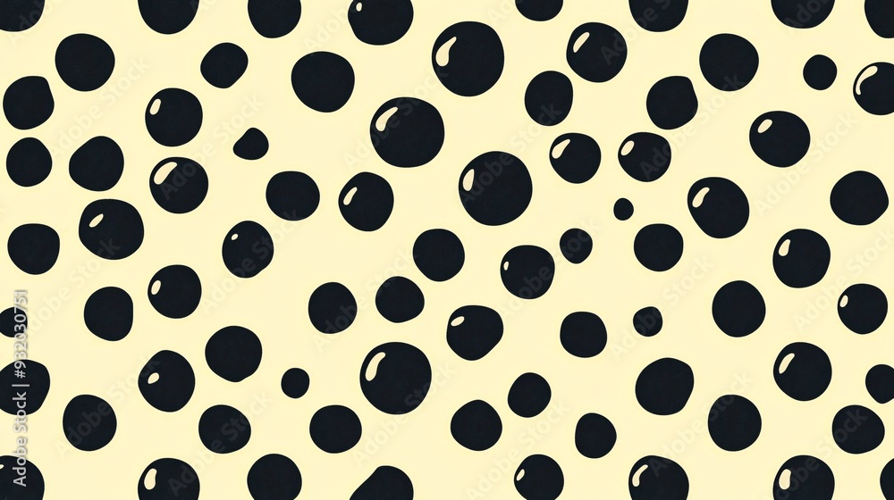 Rows of black dots on a soft yellow background creating a retro pattern ...