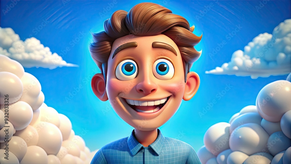 Colorful illustration of a smiling cartoon male character with big eyes ...