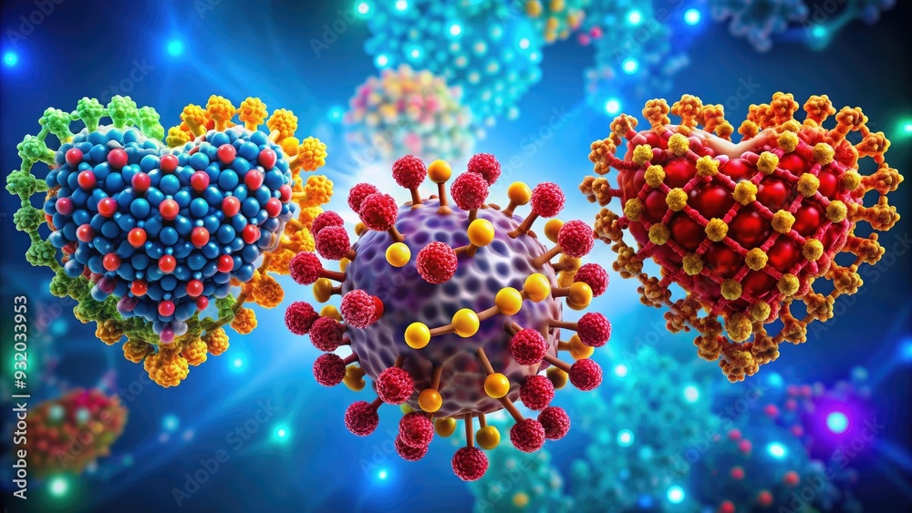 Colorful illustration of HDL, LDL, and VLDL cholesterol molecules ...