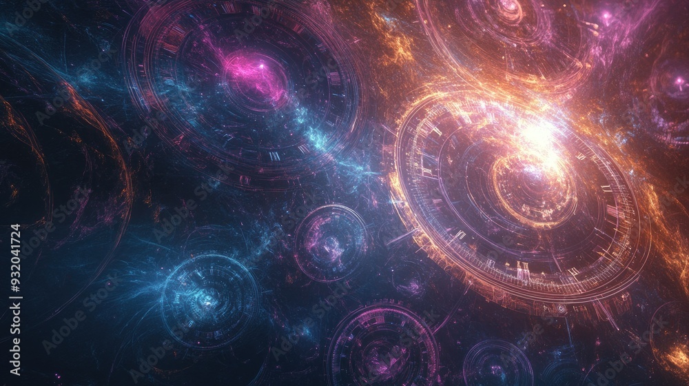 Layered abstract background with soft gradients, celestial bodies, and ...