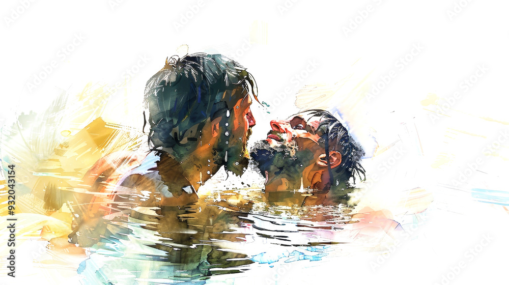 Jesus is lovingly baptized by John the Baptist in the Jordan River ...