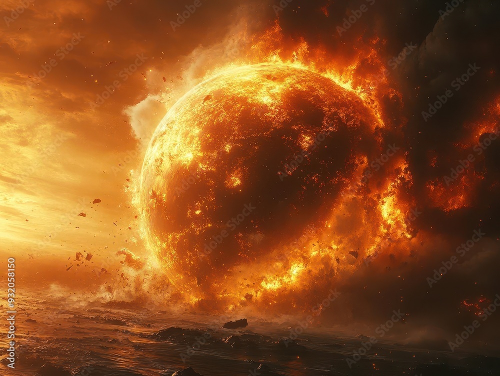 apocalyptic vision of earths final moments planet engulfed in cosmic ...