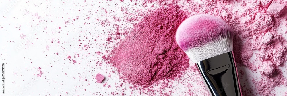 Pink Blush Makeup Brush on White Background - Pink blush powder with a ...