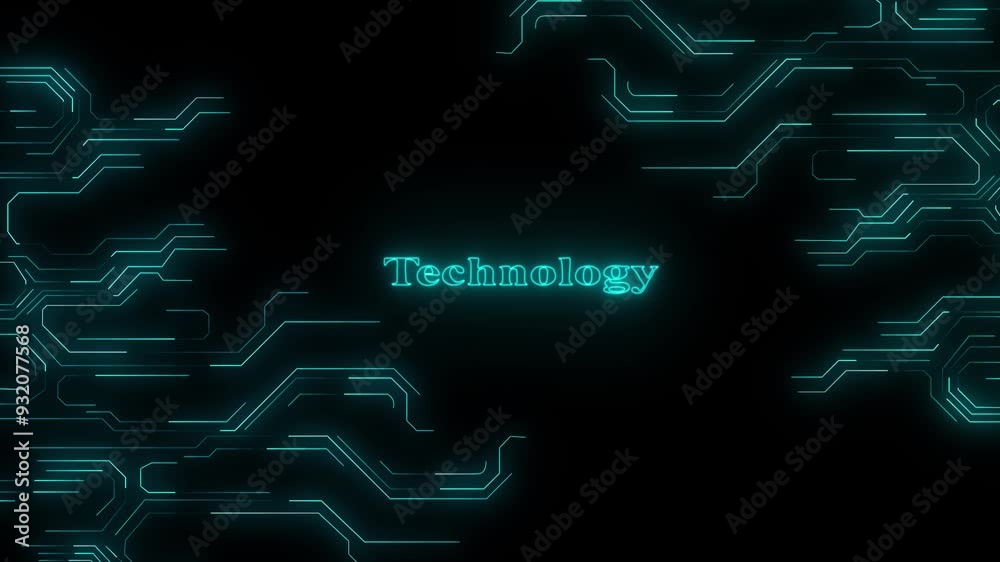 4k 3d Circuit Board with neon line moving electrons Data Flow Loop Background Animation ...