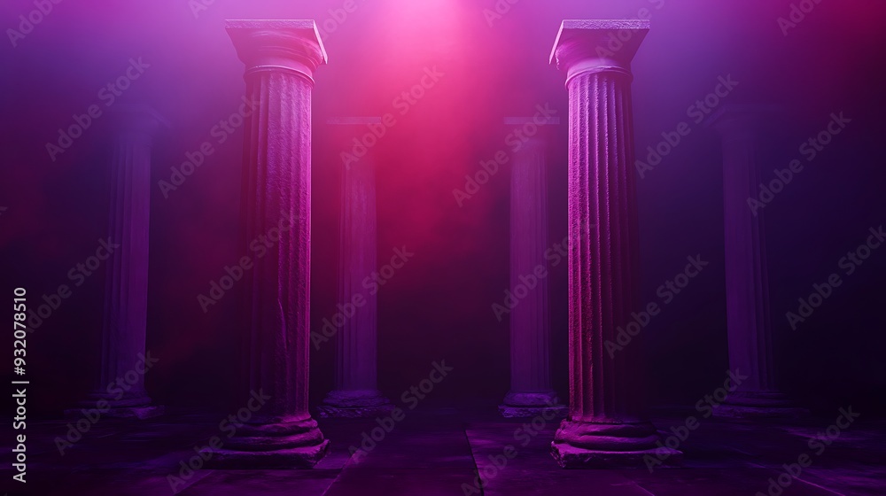 Illuminated Red Pillars on Mysterious Purple Background - Octane ...