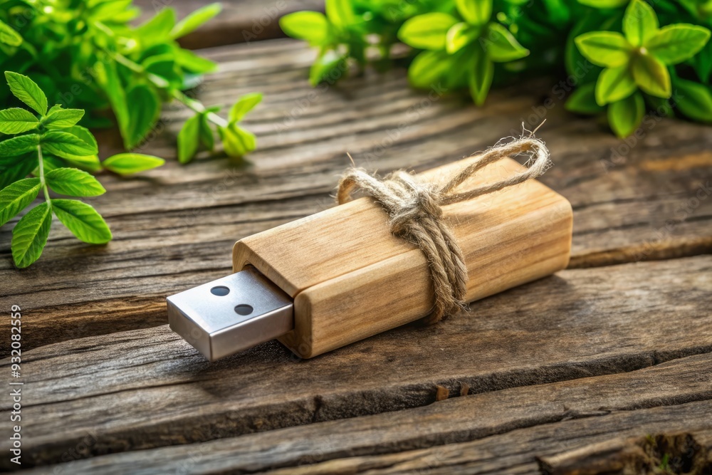 eco-friendly usb drive crafted from recycled wood and twine sitting on ...