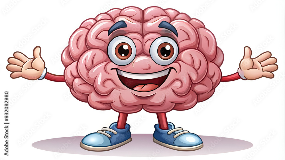 Happy smiling brain cartoon character isolated on white background ...