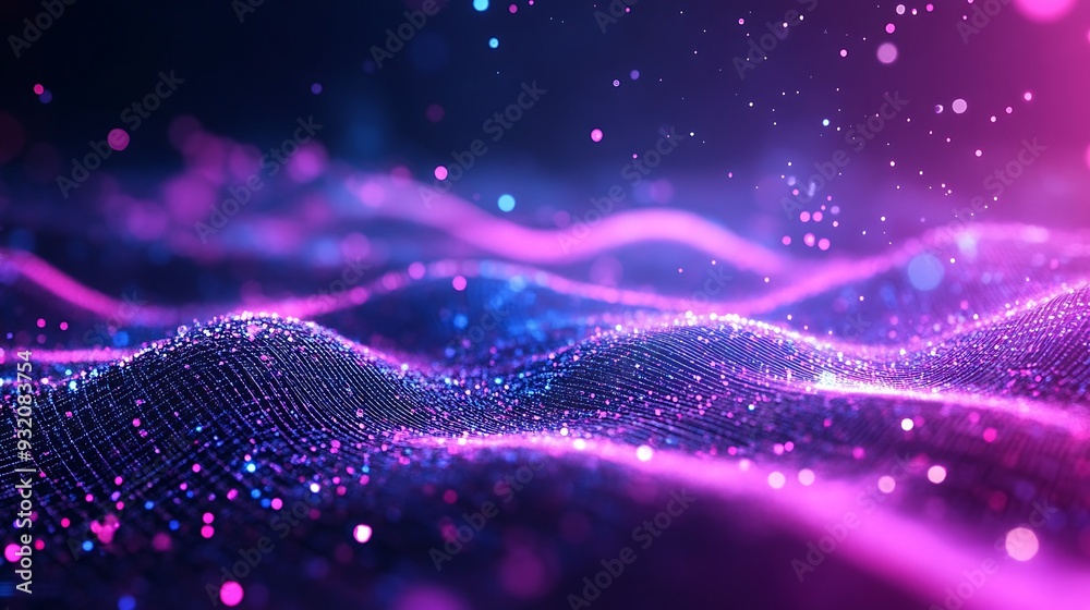 Futuristic Purple Data Exchange - Abstract Digital Background with Dynamic Waveforms and Data ...