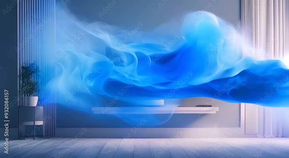 Blue smoke Cold air flow from air conditioner effect Isolated air light ...