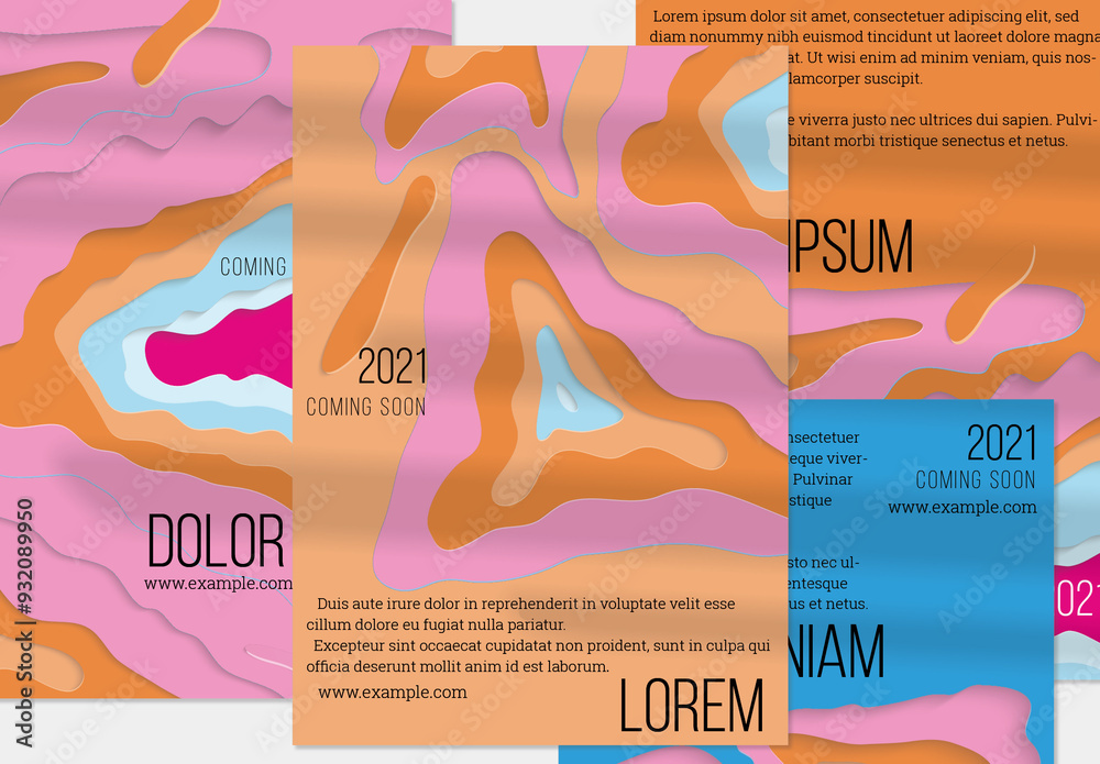 Flyer Layout with Paper Cut Craft Wavy Layered Texture Stock Template ...