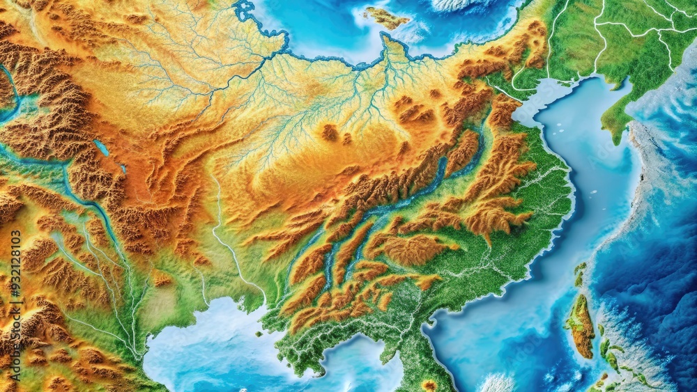 Highly detailed topographical map of China showcasing mountain ranges ...