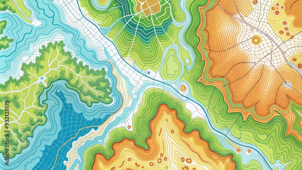 Highly detailed topographic map vector illustration featuring contour ...