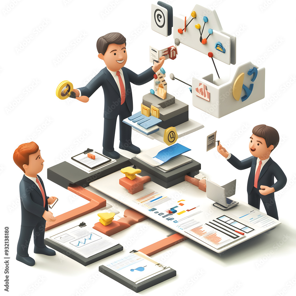 Project Management Visualizing Workflow with 3D Business Cartoons ...
