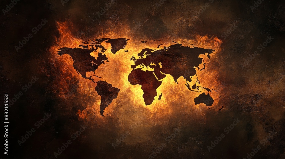 Global warming and environmental disaster abstract illustration, with ...