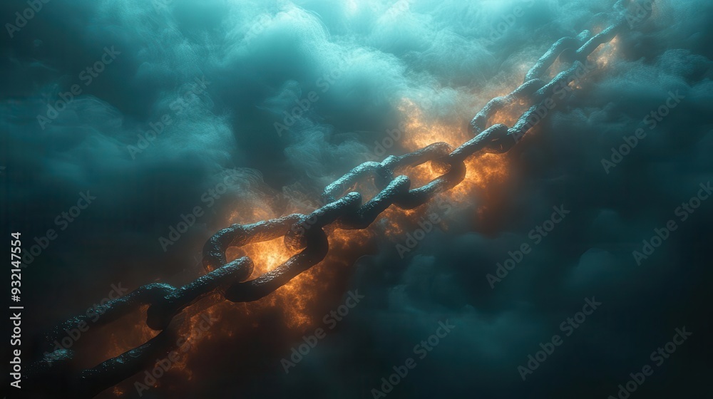 ethereal chains dissolving into smoke symbolizing liberation from ...