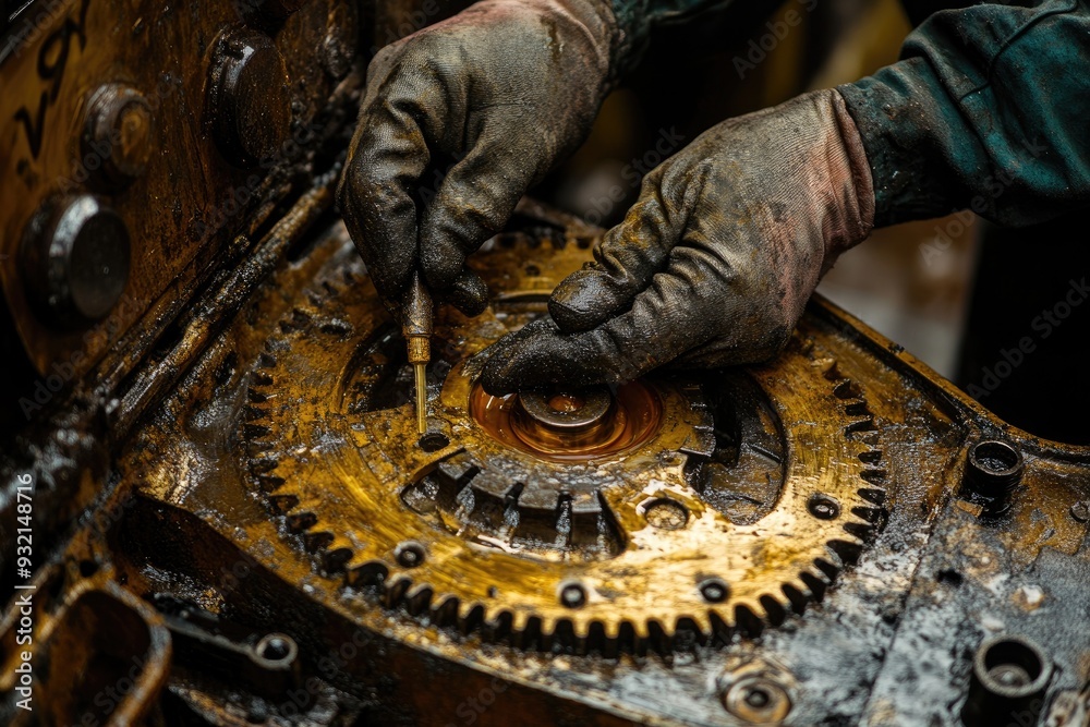 Mechanic working on machinery. This photo shows the detailed work and ...
