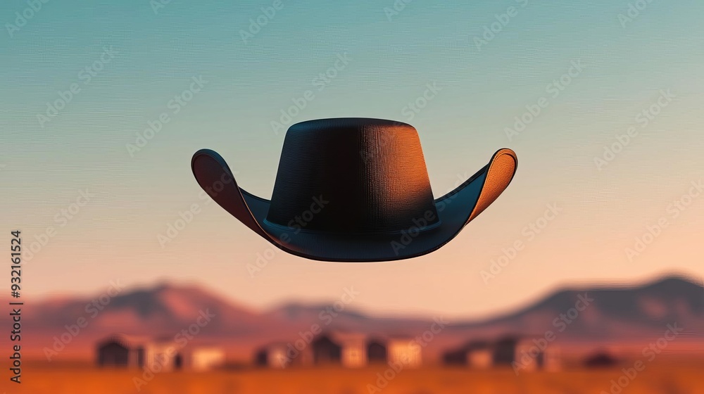 Spooky cowboy hat floating in a ghost town, 3D illustration Stock ...