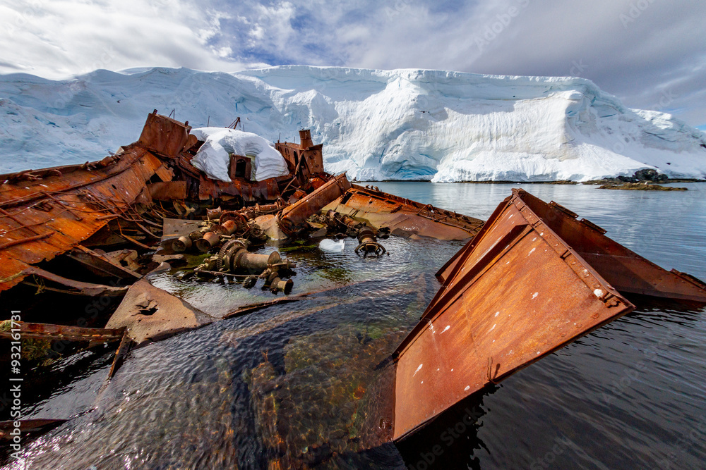 Views of the wreck of the Guvernoren, a 20th century whale processing ...