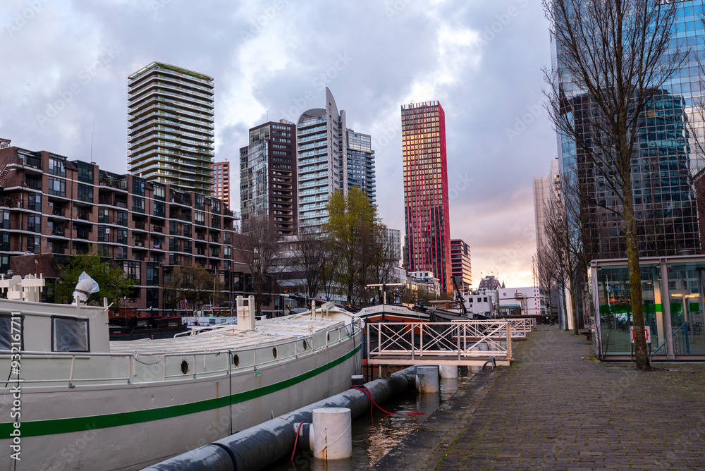 Red Apple and Terraced Tower of Rotterdam in Harbor Gracht of Blaak ...