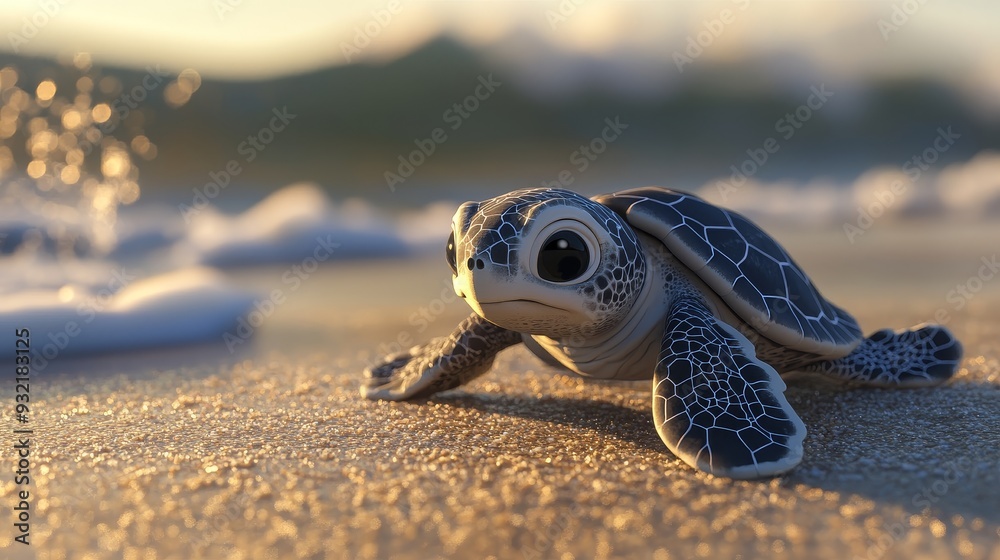 Adorable Baby Sea Turtle on the Beach at Sunset - A cute baby sea ...