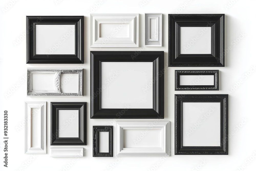 Blank Frames for Mockup and Presentation - Multiple empty picture frames in black and white ...