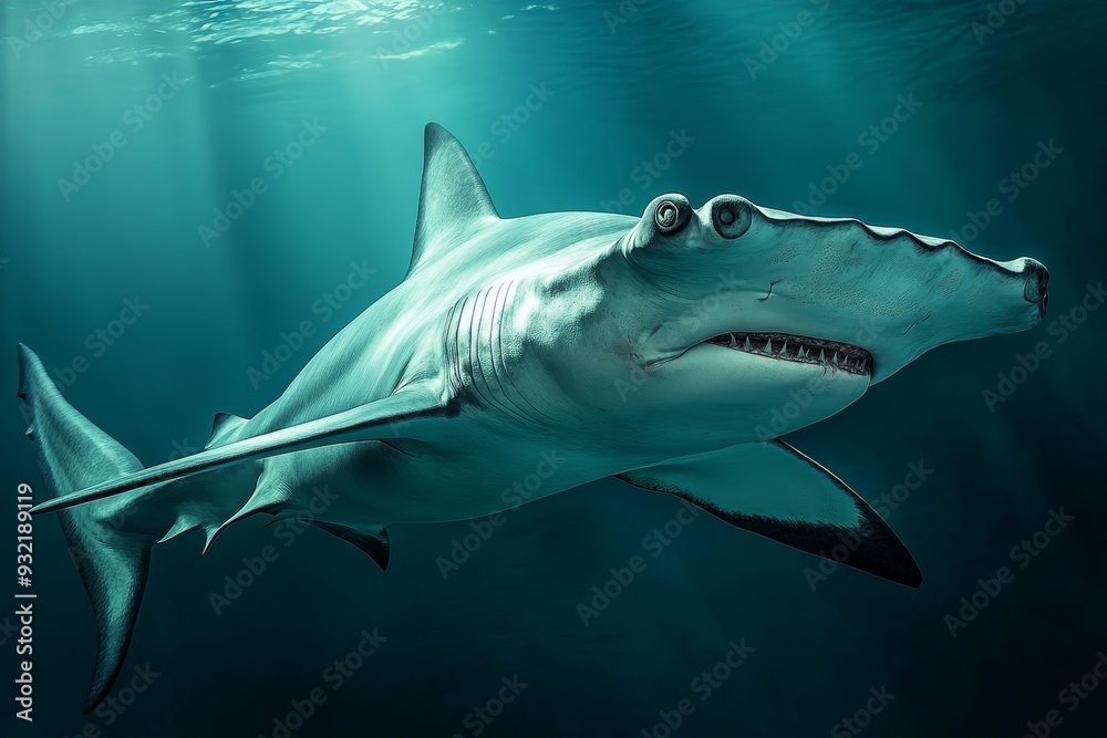 Majestic Hammerhead Shark in the Ocean Depths - A solitary hammerhead ...