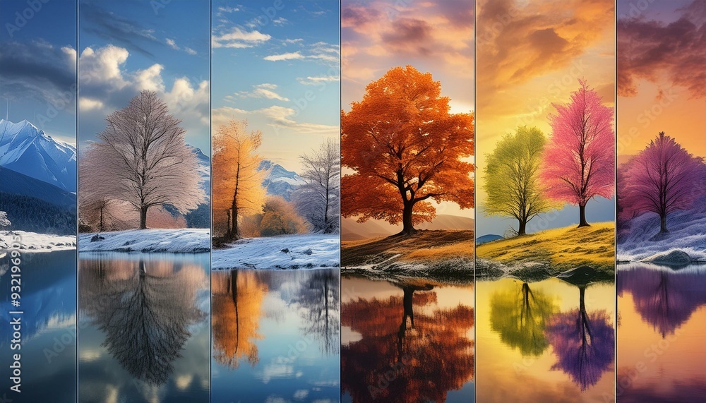 4 estaciones del año en una foto de la naturaleza, concepto de ...