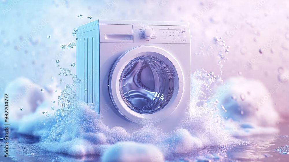 Clothes cleaning process, soap wave, detergent bubbles, white powder ...