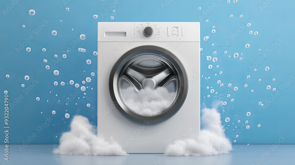 Clothes cleaning process, soap wave, detergent bubbles, white powder ...