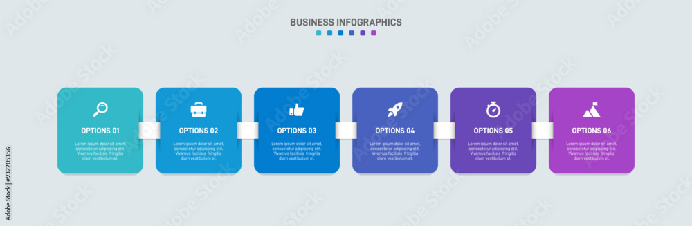 Horizontal progress bar featuring 6 arrow-shaped elements, symbolizing ...