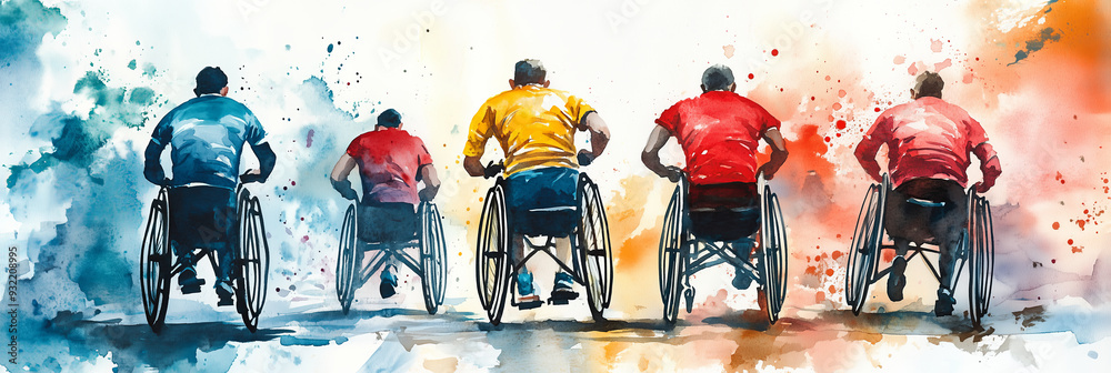Watercolor painting of a disabled athlete competing in a wheelchair in ...