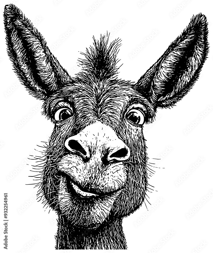 Cartoon donkey portrait in black, isolated Stock Vector | Adobe Stock