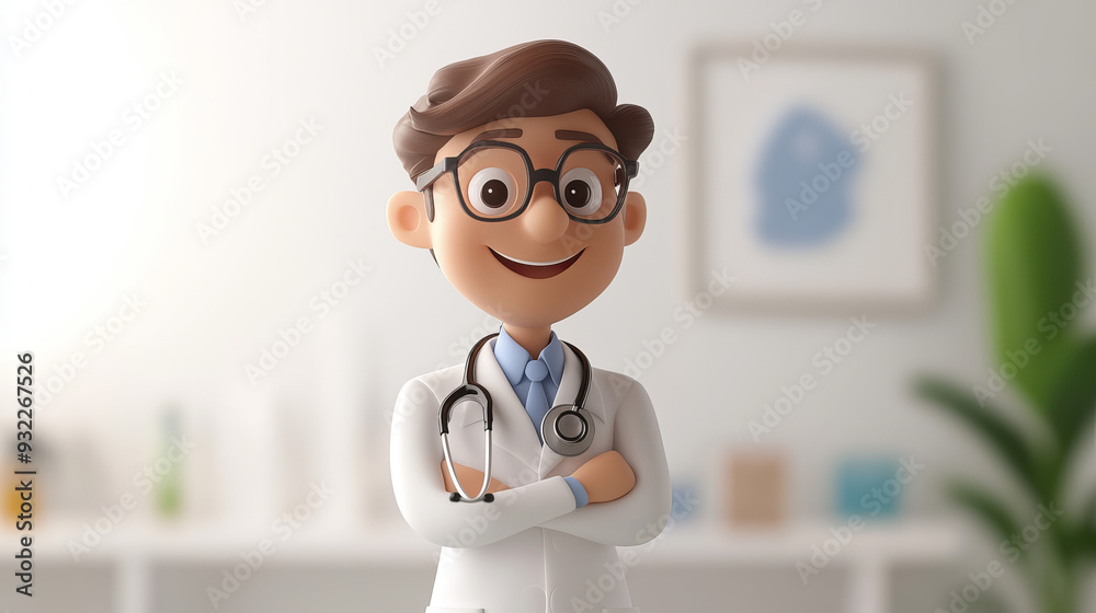 A full-body image of a cartoon 3D doctor with a professional appearance ...