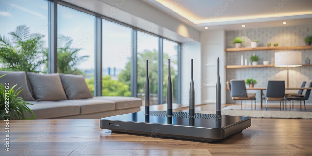 High-tech futuristic 5G router in a modern home setting , 5G, router ...