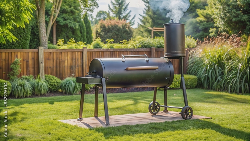 Texas Charcoal offset smoker set up in backyard for cookout, smoker ...