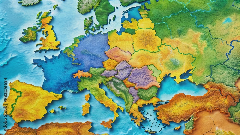 Vibrant map of Ukraine and Europe with detailed borders, geopolitical ...