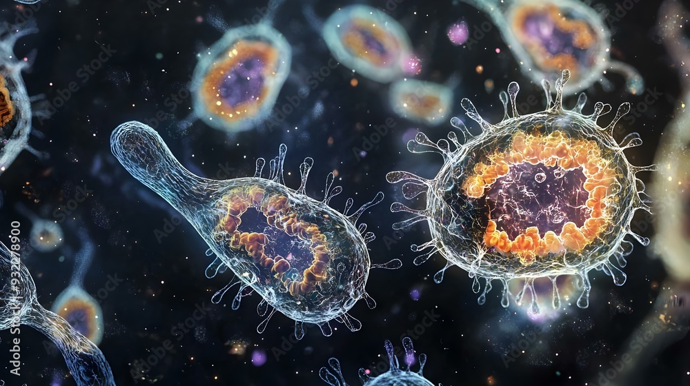 Microscopic view of amoeba in various stages Stock Illustration | Adobe ...