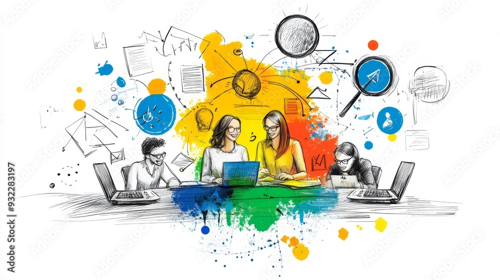 An office corner was cluttered with stacks of papers and sticky notes ...