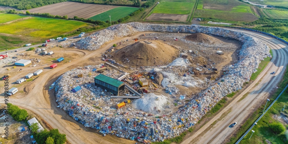 Top view of a landfill with methane capture system showcasing ...